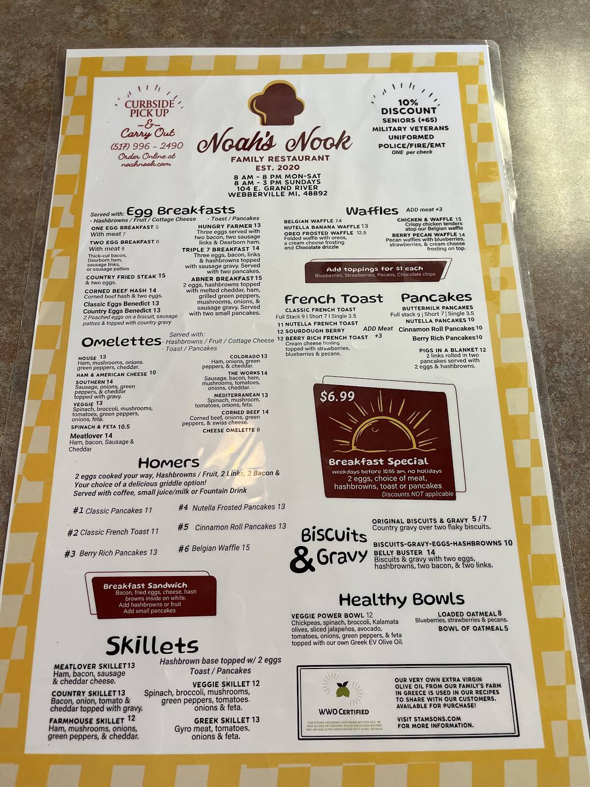 Menu at Noah's Nook Family Restaurant, Webberville