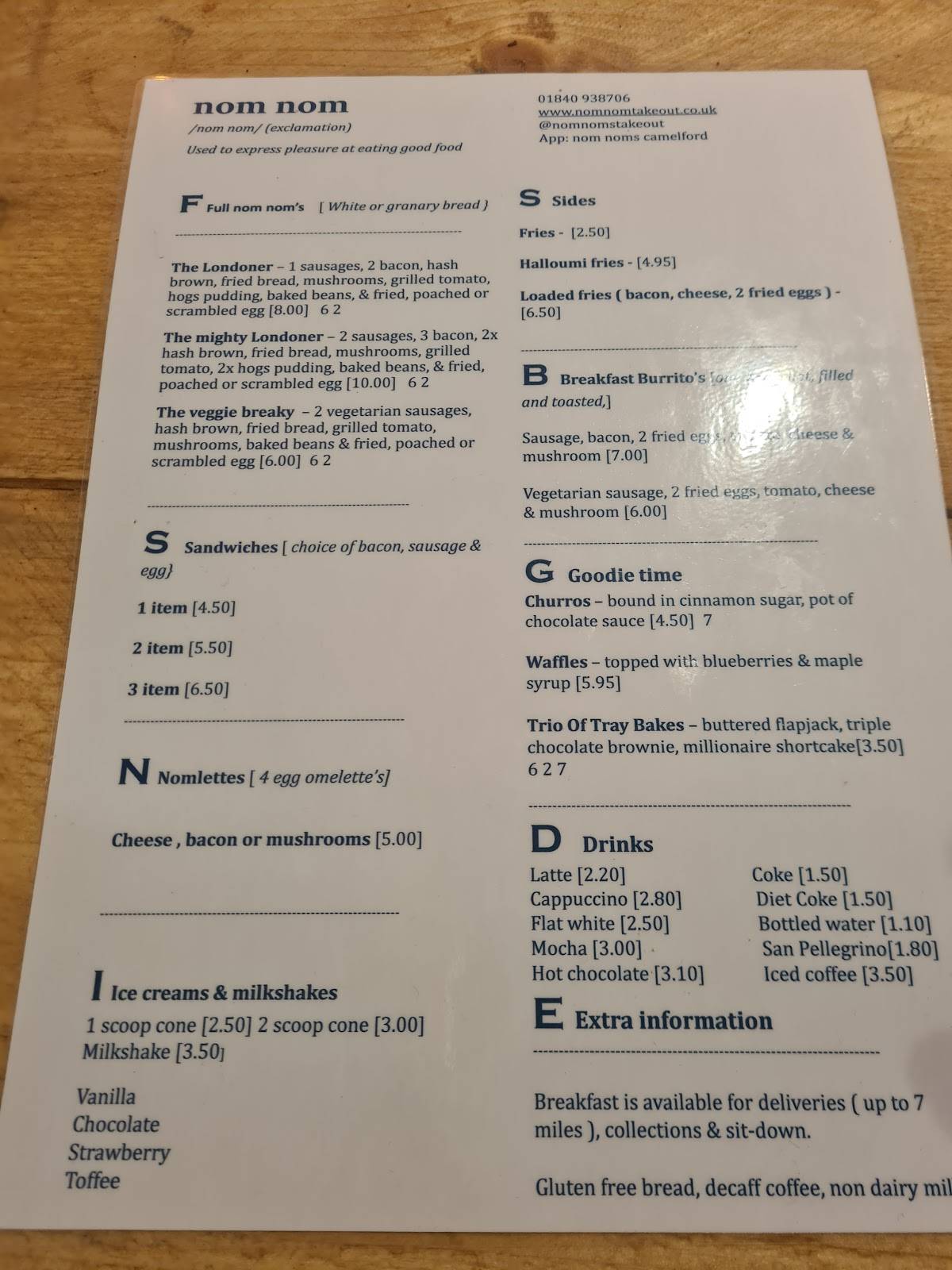 Menu at Nom Nom @ The Earl Grey restaurant, Camelford