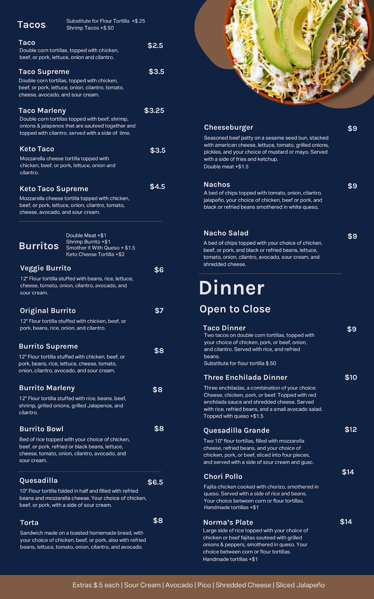 Menu at Norma's restaurant, Pauls Valley