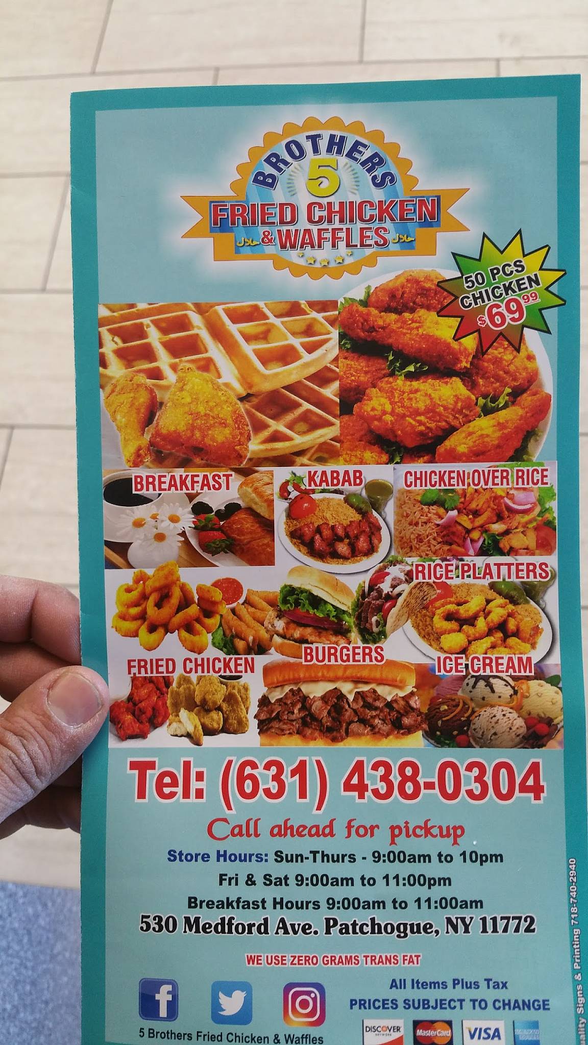 Menu at 5 Brothers Fried Chicken & Waffles restaurant, Patchogue