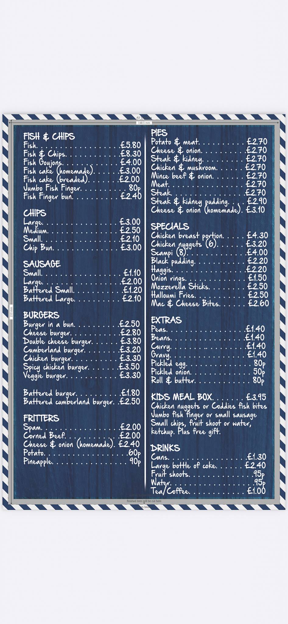 Menu at North Road Chippy fast food, Carnforth