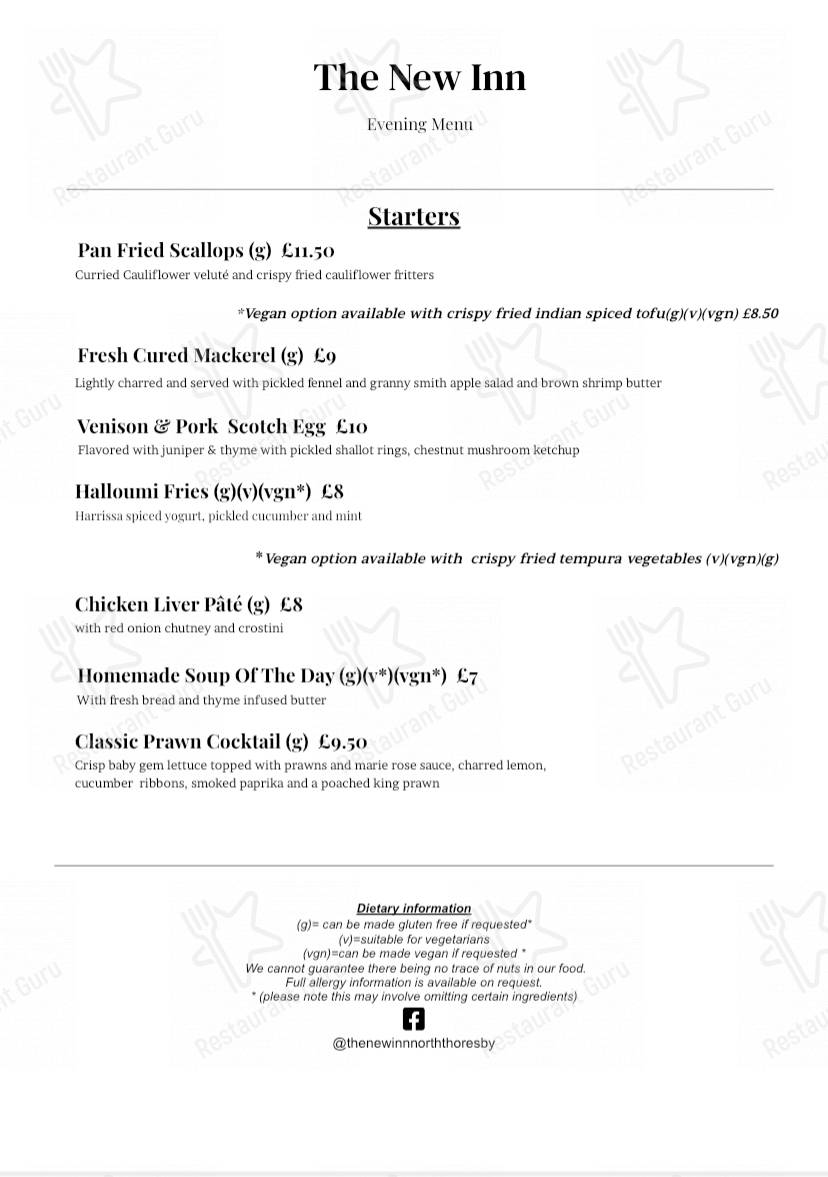 Menu at The New Inn pub & bar, North Thoresby, Station Rd