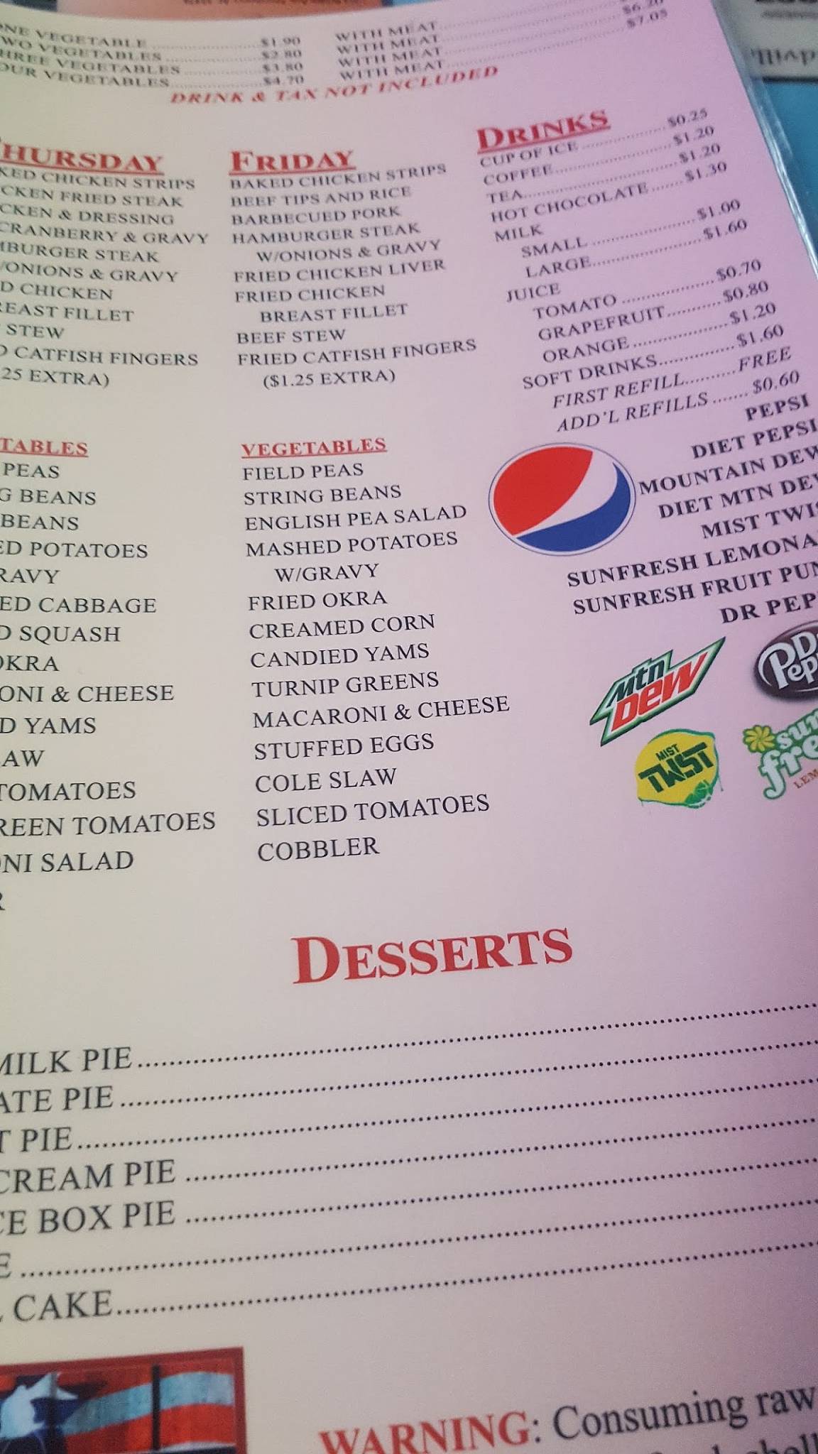 Menu at City Cafe, Northport