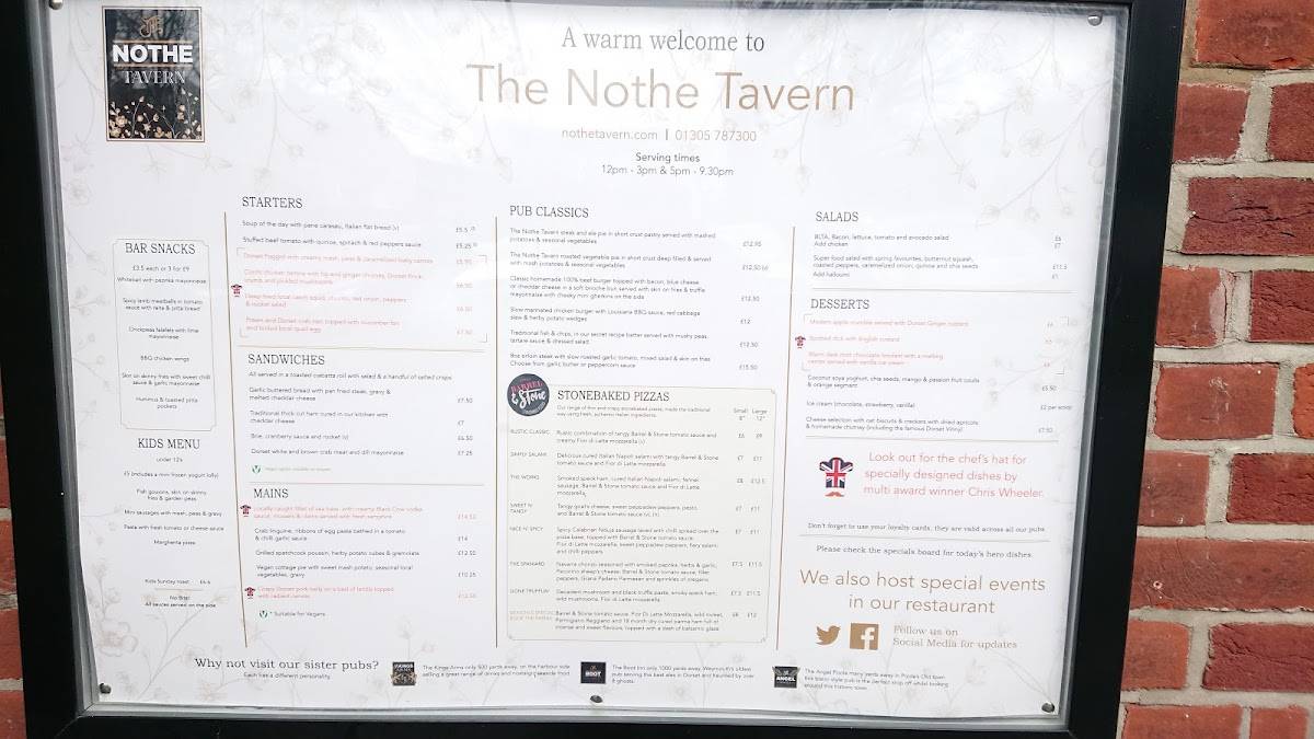 Menu at Nothe Tavern pub & bar, Weymouth