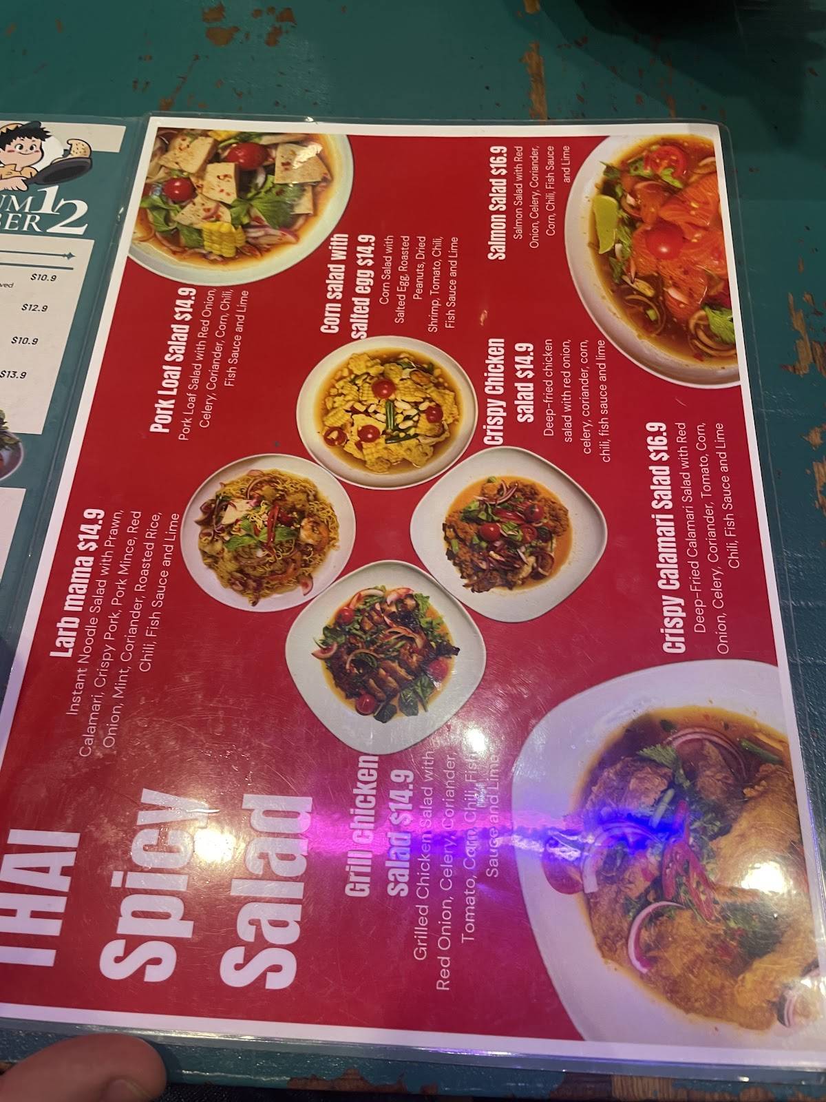 Menu at Number 12 Thai Restaurant, Melbourne