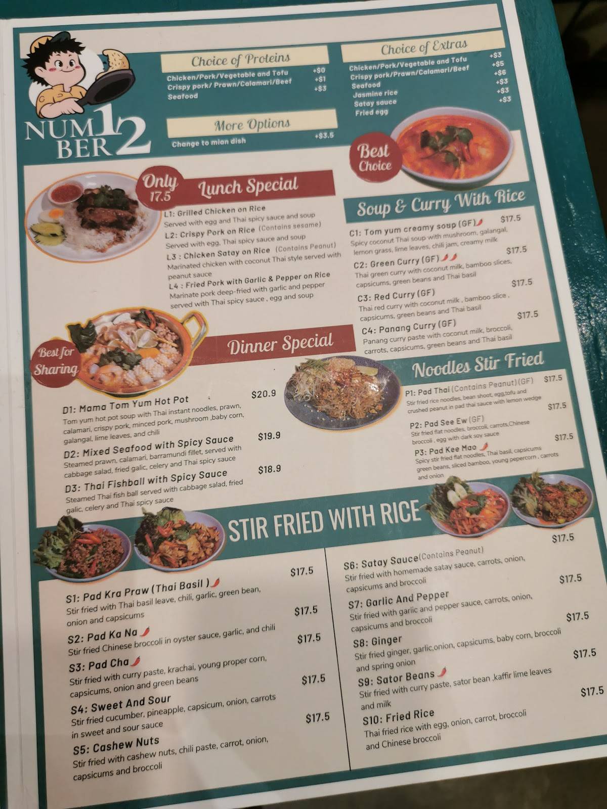 Menu at Number 12 Thai Restaurant, Melbourne