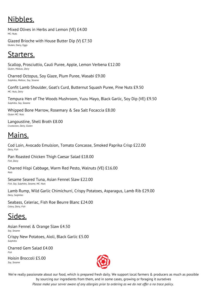Menu at Number Nine Restaurant & Bar, Kirkby Lonsdale