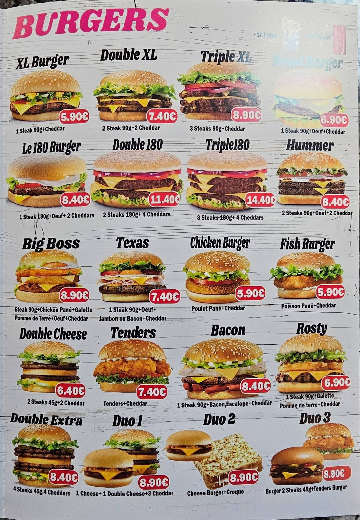 Menu au Number one restaurant, Roye