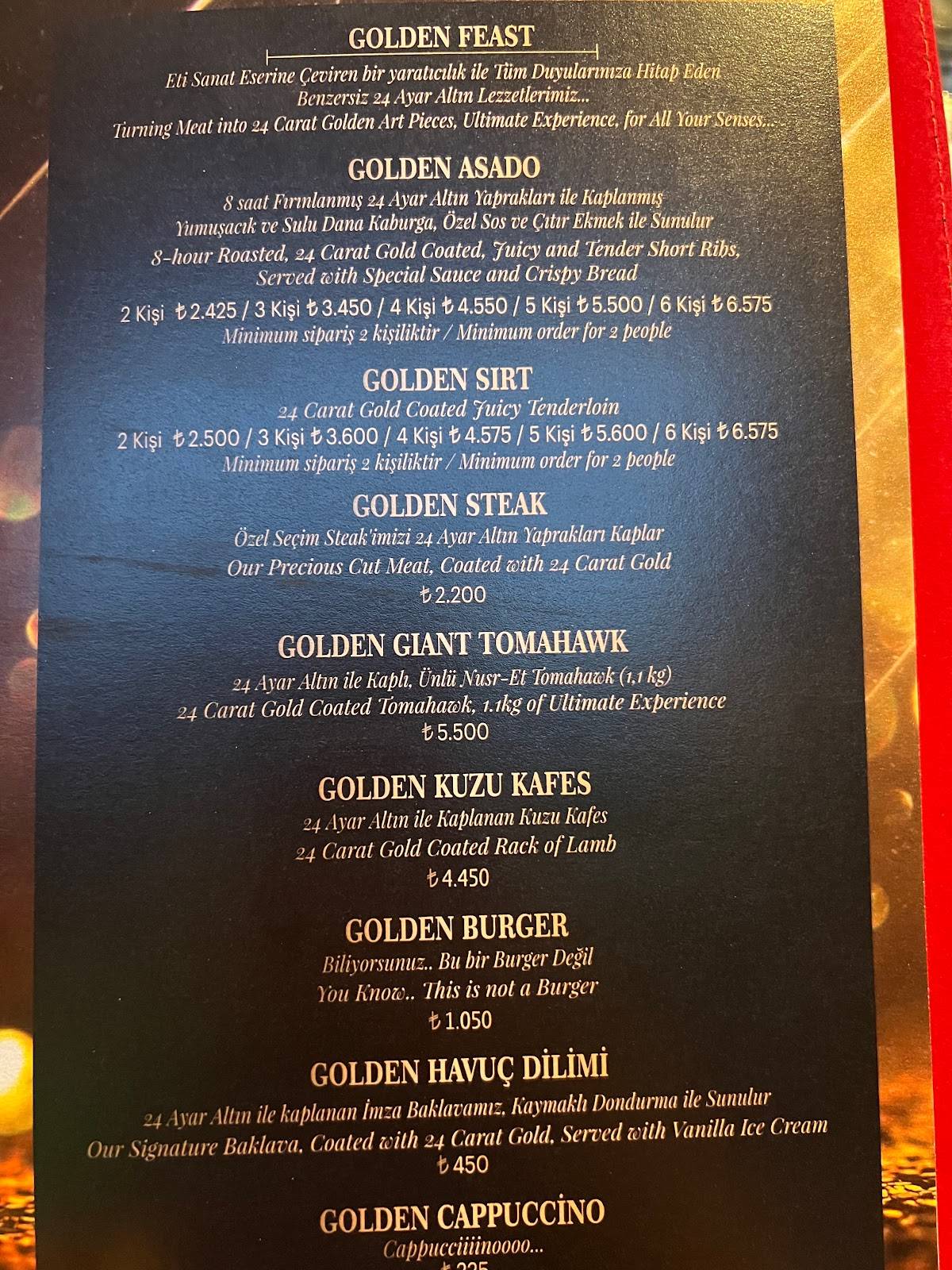 Menu at Nusr-Et Steakhouse Etiler, Istanbul, Nisbetiye Cd No:87