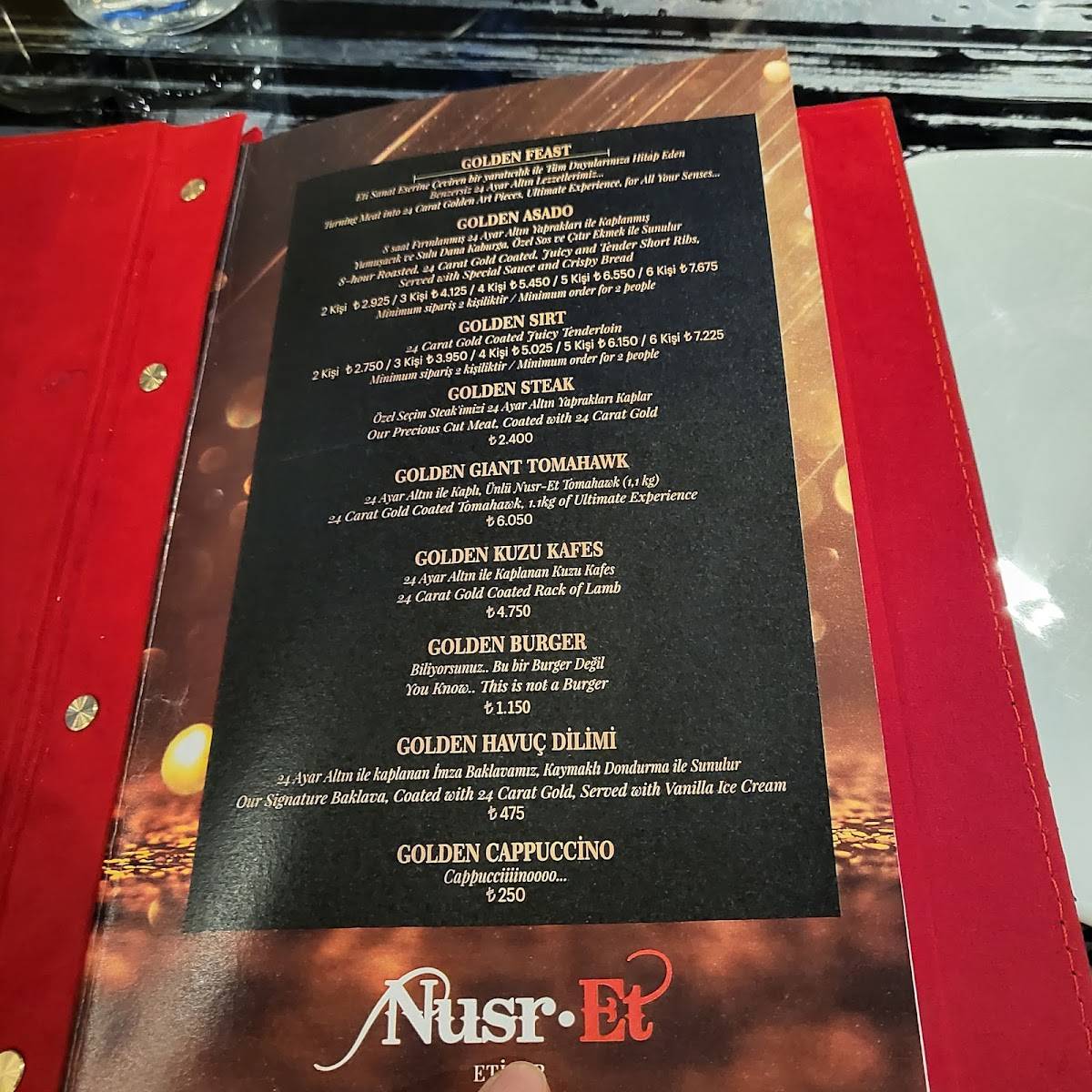 Menu at Nusr-Et Steakhouse Etiler, Istanbul, Nisbetiye Cd No:87