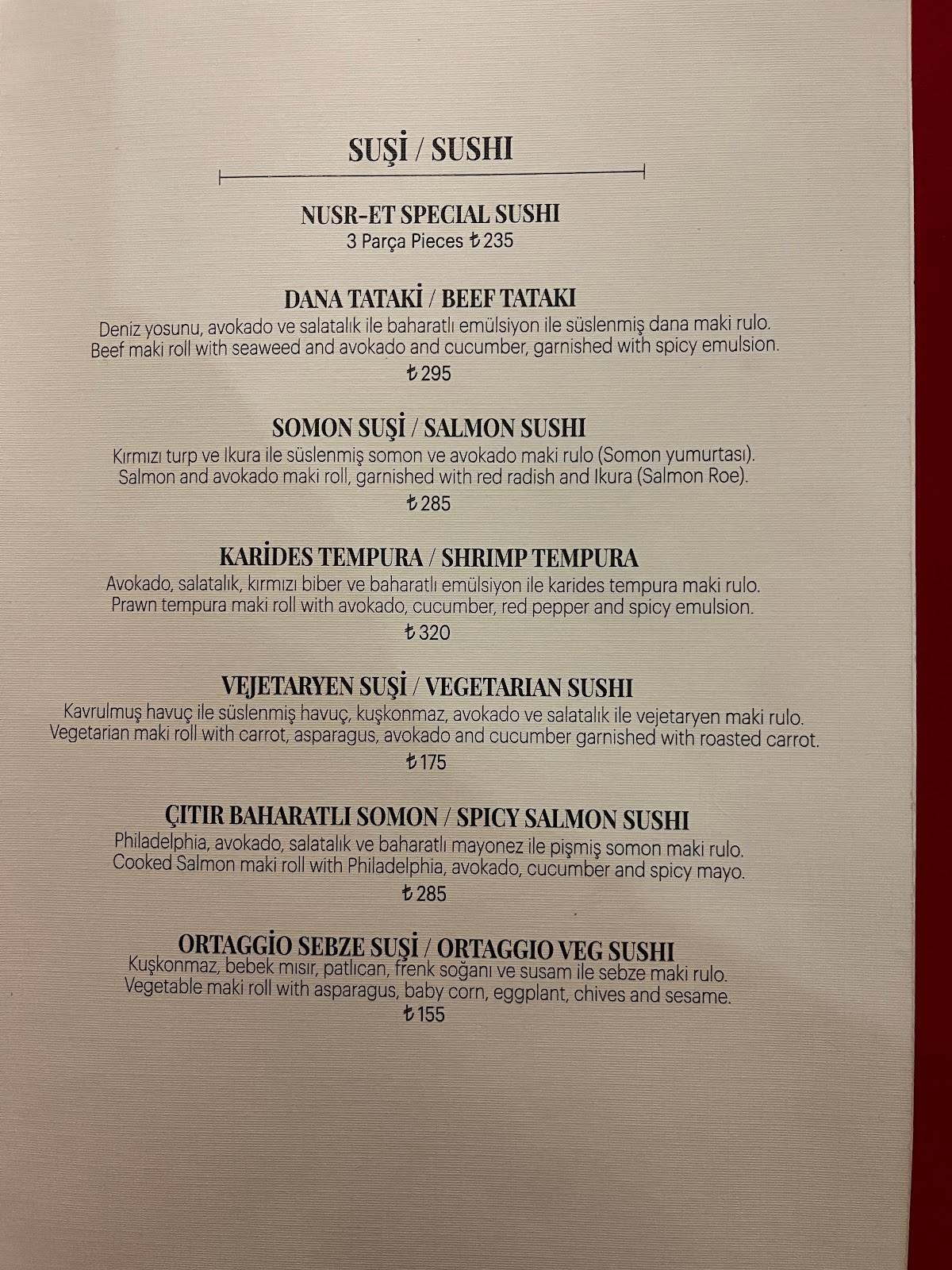 Menu at Nusr-Et Steakhouse Etiler, Istanbul, Nisbetiye Cd No:87