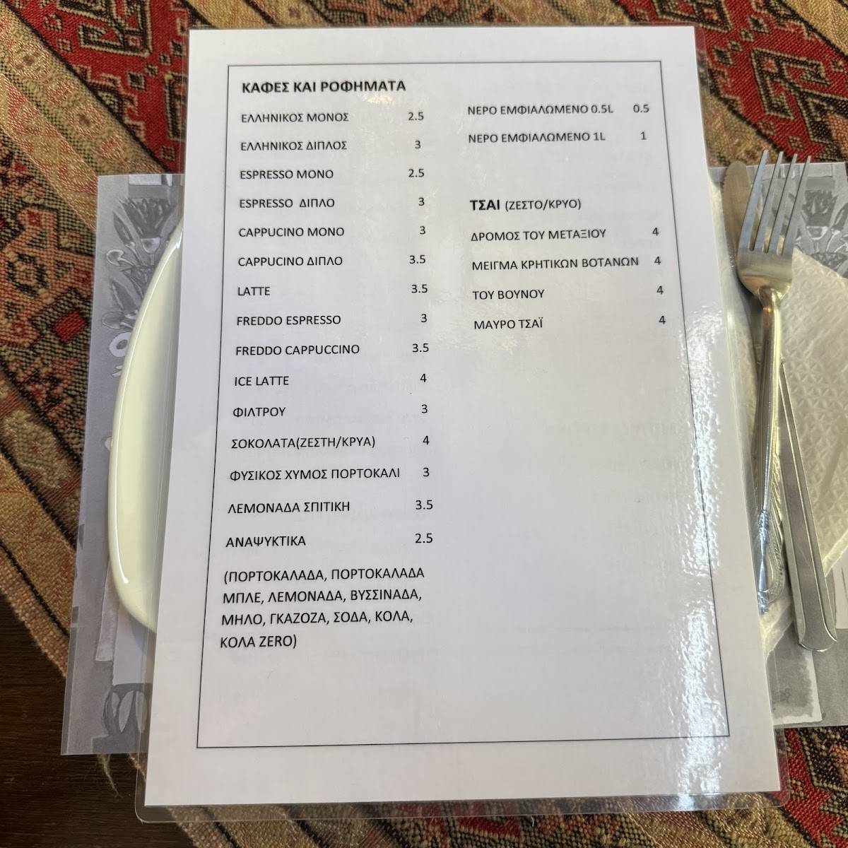 Menu at Ο Δρόμος του Μεταξιού, Kallithea
