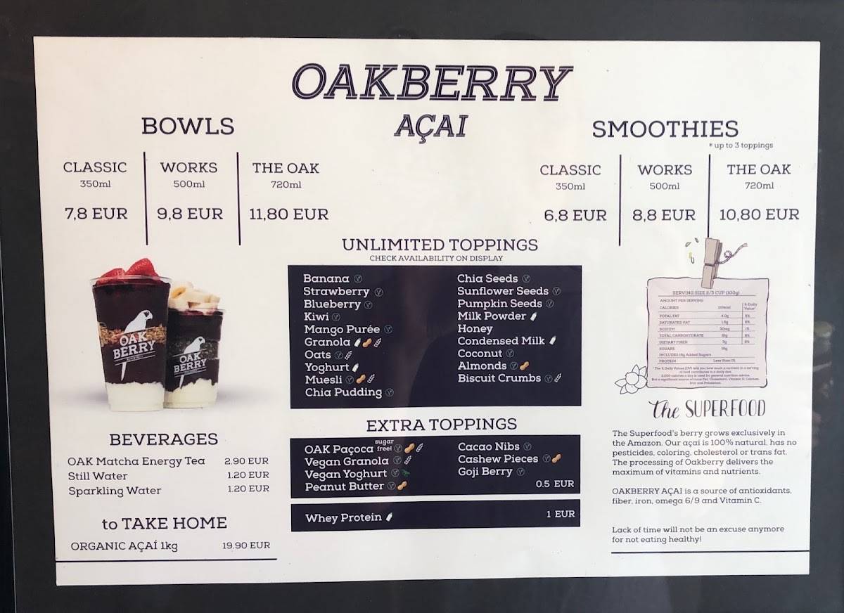 Carta del restaurante OAKBERRY AÇAÍ - Victoria, Victoria