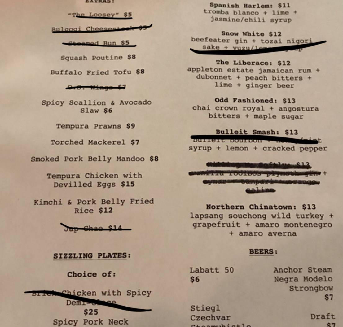Menu at ODDSEOUL pub & bar, Toronto