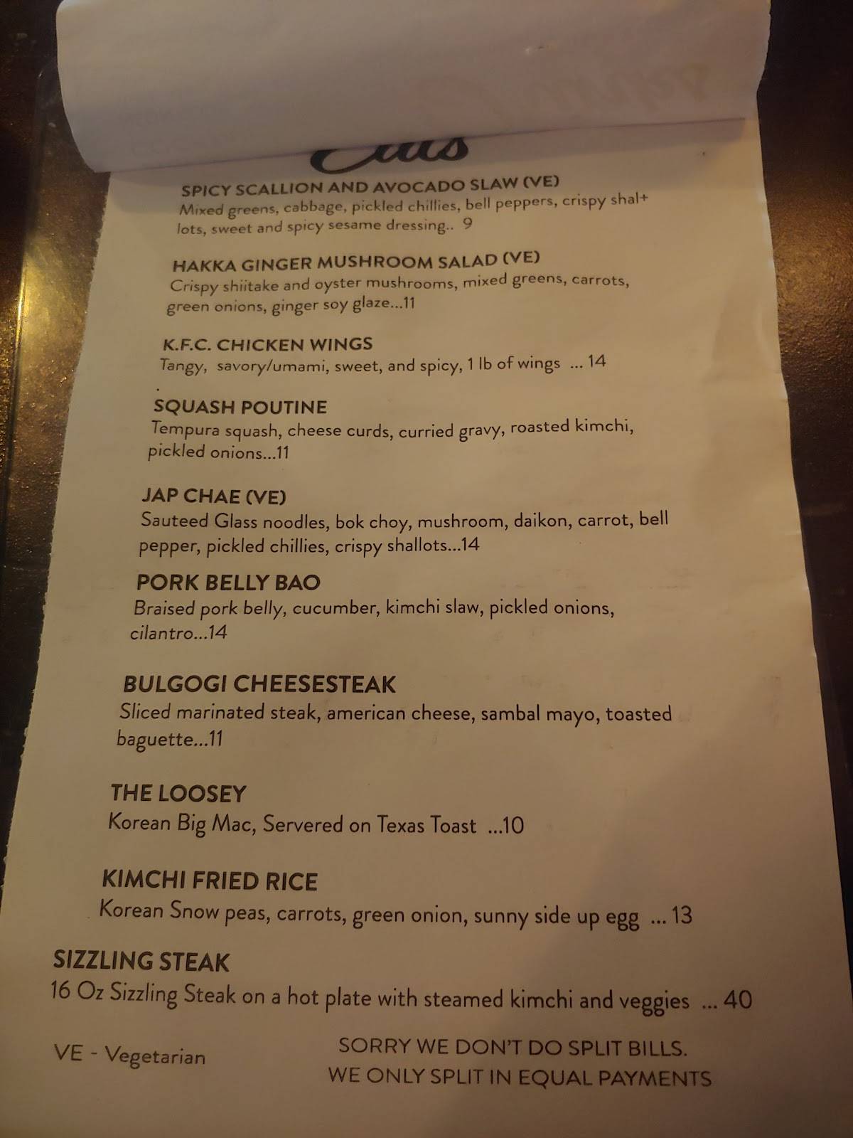 Menu at ODDSEOUL pub & bar, Toronto