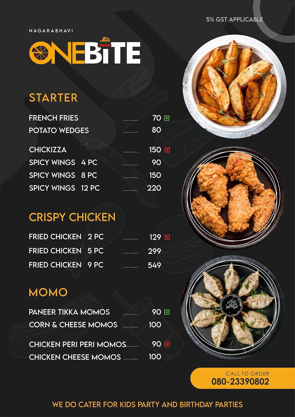 Menu at ONE BITE imagineering, Bengaluru