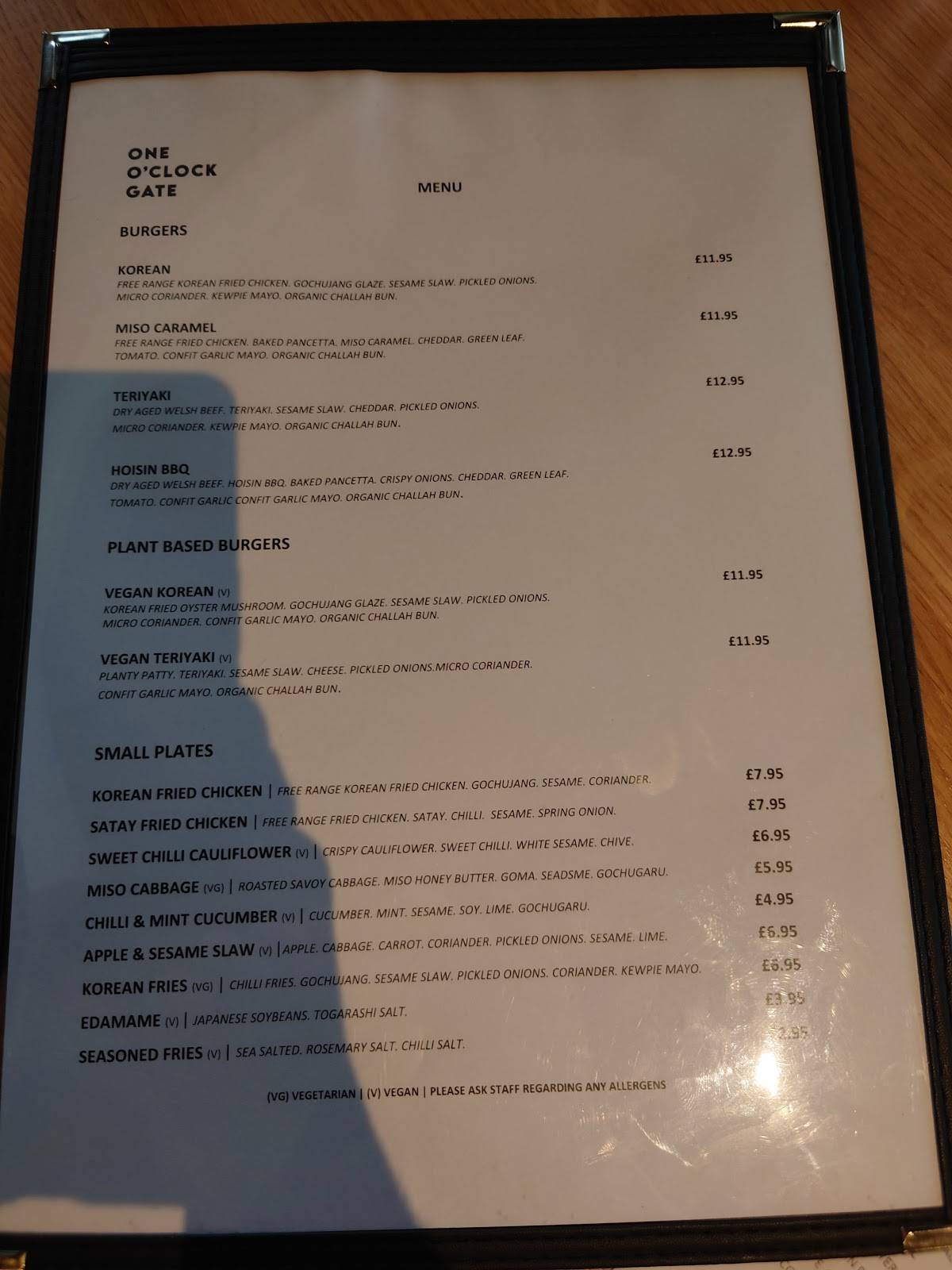 Menu at ONE O'CLOCK GATE restaurant, Dinas Powys