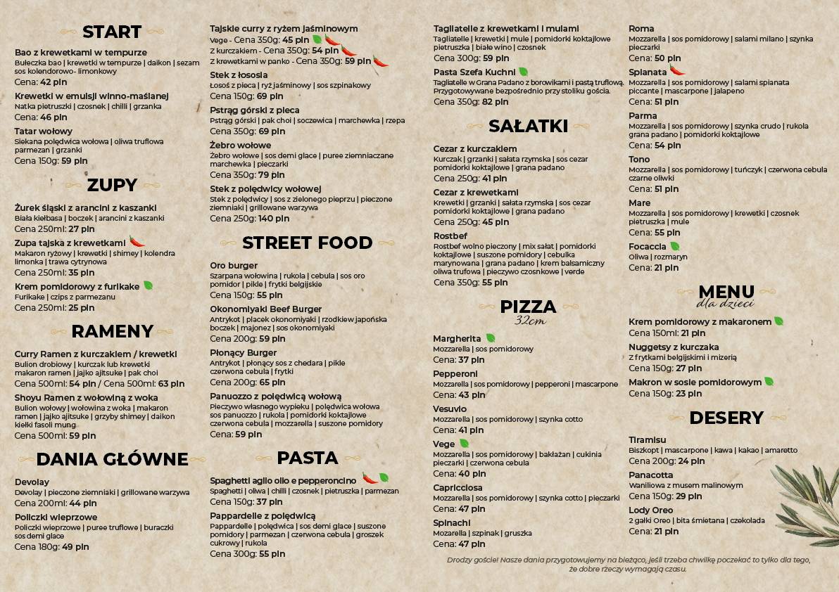 Menu at ORO FOOD & WINE RESTAURANT, Wisła