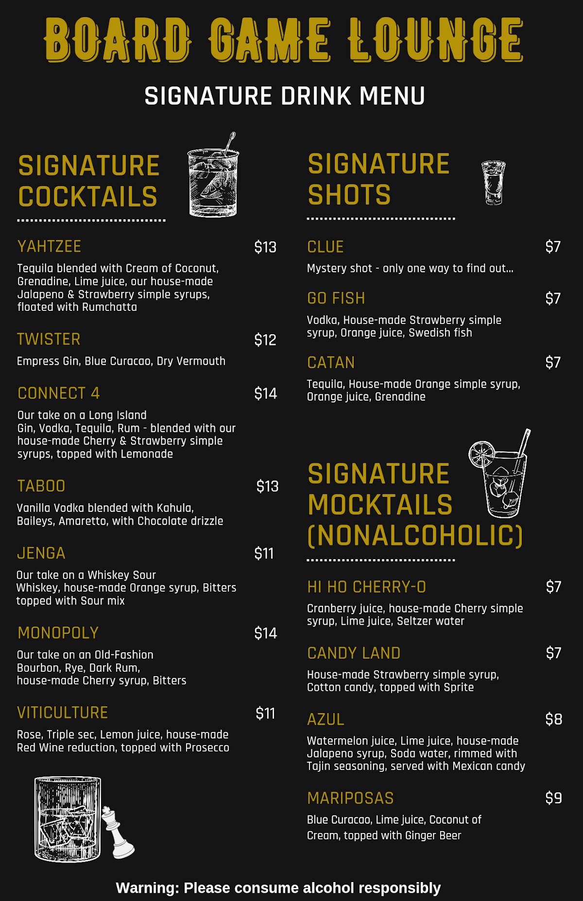Menu at OTR Funplex Board Game Lounge pub & bar, Cincinnati