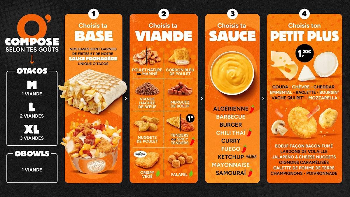 Menu au O'Tacos restaurant, Nantes