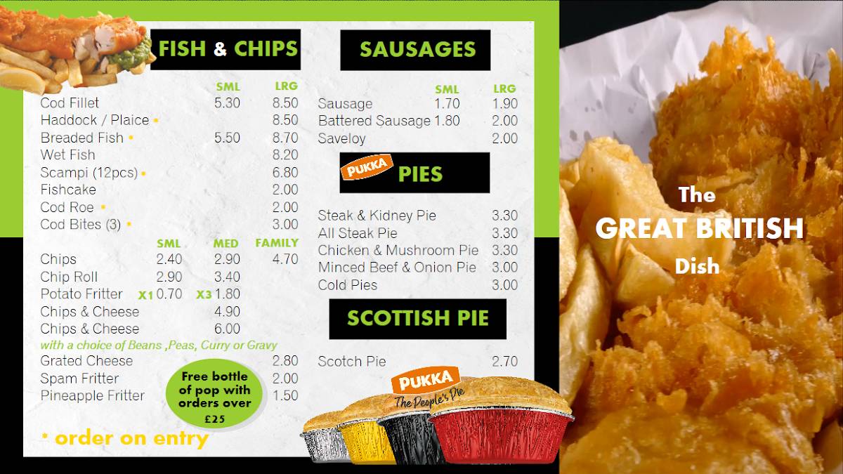 Menu at Oakley Fish Bar, Corby