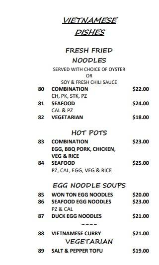 Menu at Oanh Kitchen Restaurant, Angaston