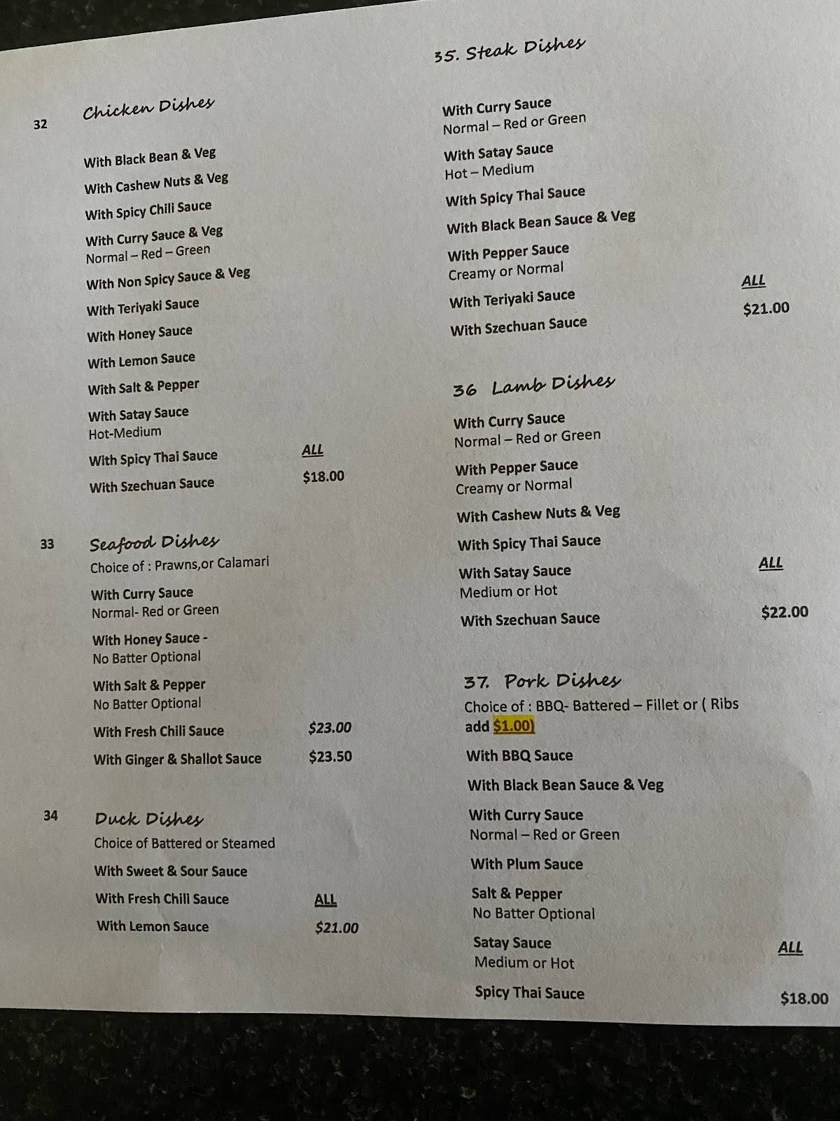 Menu at Oanh Kitchen Restaurant, Angaston