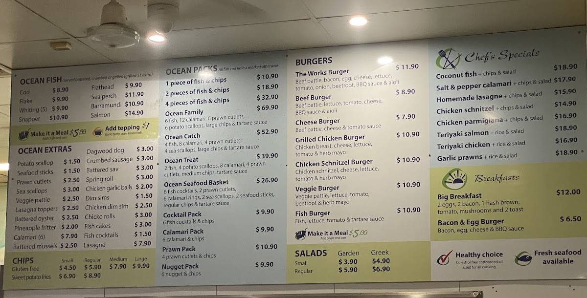Menu at Ocean Grill Seafood restaurant, Worongary, 1 Mudgeeraba Rd