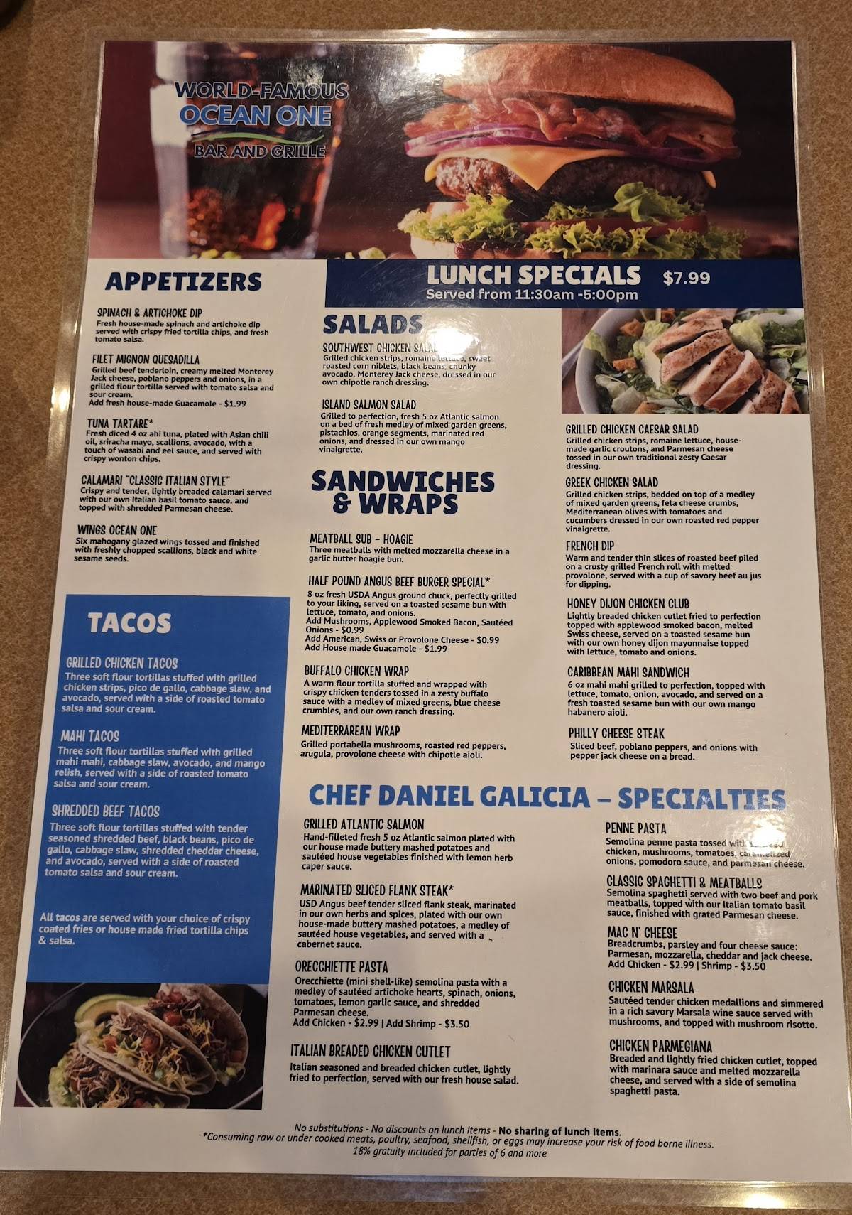Menu at Ocean One Bar & Grille, Las Vegas