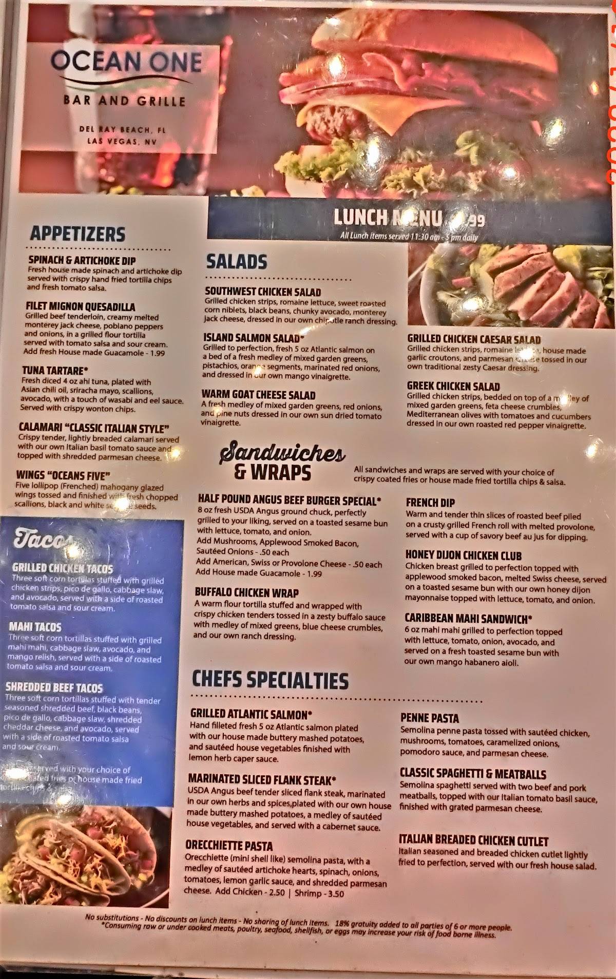 Menu at Ocean One Bar & Grille, Las Vegas