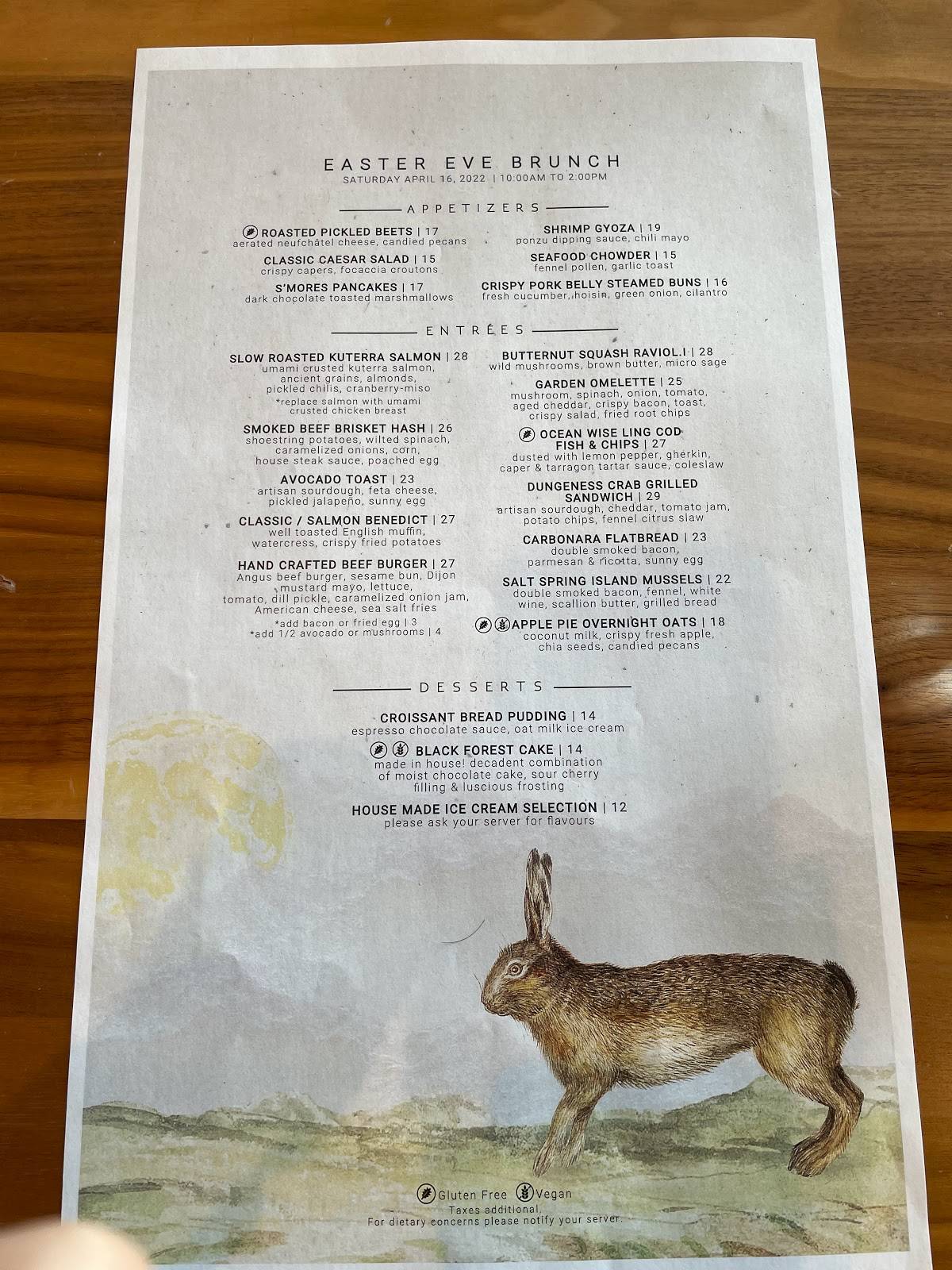 Menu at Oceans 999 restaurant, Vancouver, 999 Canada Pl #300