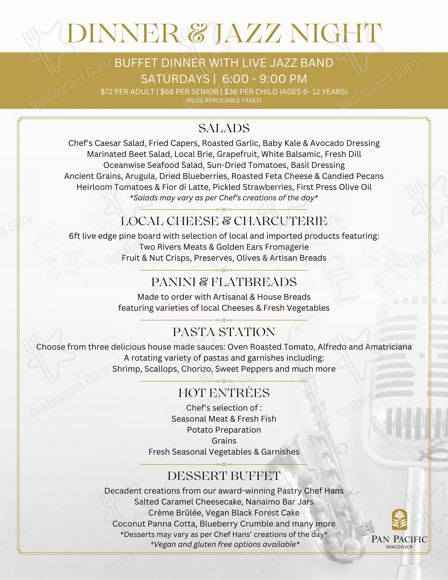 Menu at Oceans 999 restaurant, Vancouver, 999 Canada Pl #300