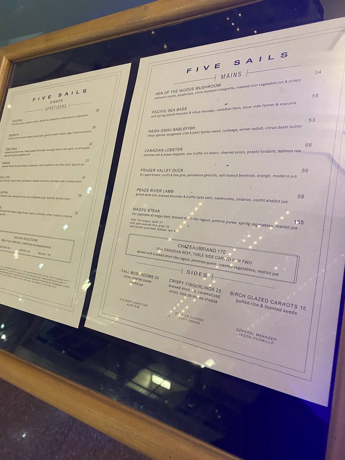Menu at Oceans 999 restaurant, Vancouver, 999 Canada Pl #300