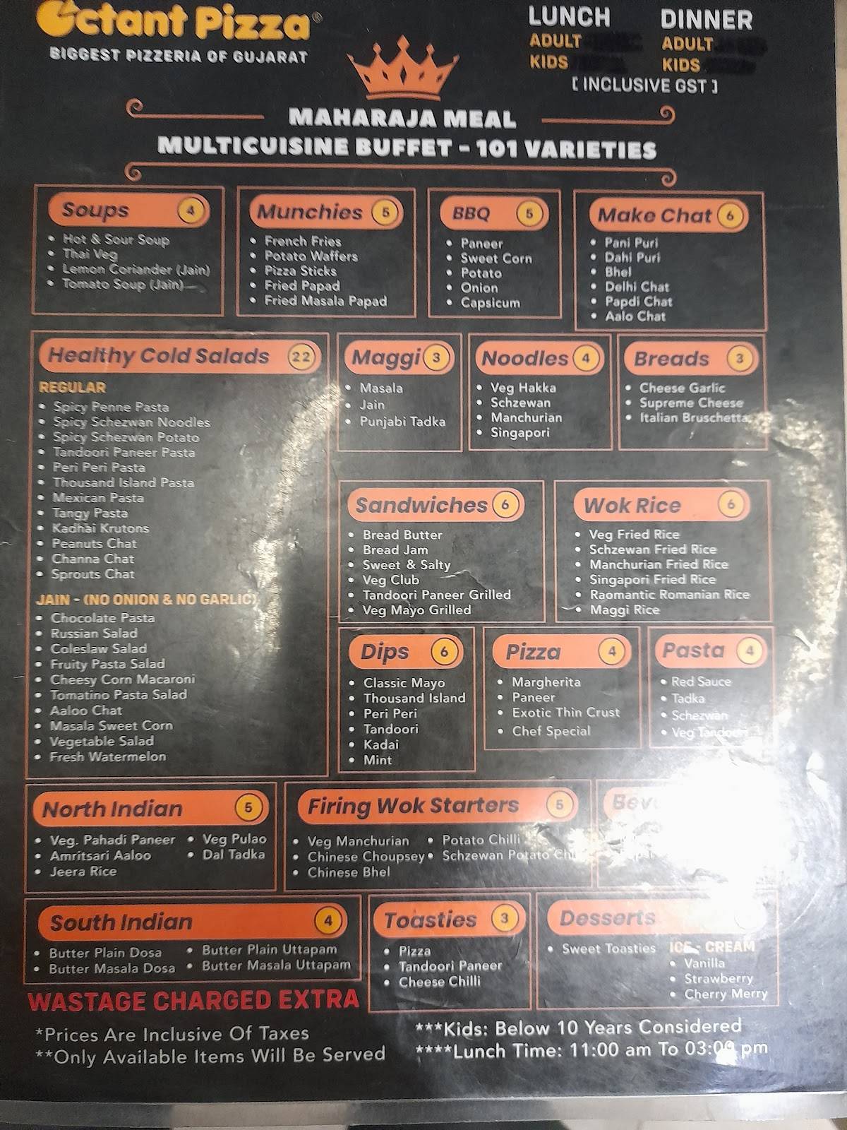 Menu at Octant Pizza, Ahmedabad, T-Junction