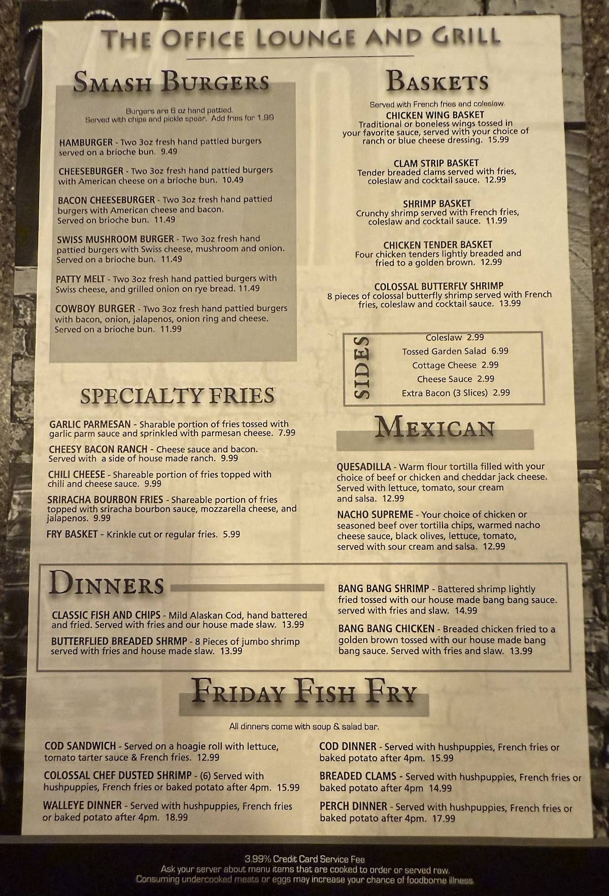 Menu at Office Lounge & Grill pub & bar, Oscoda Township