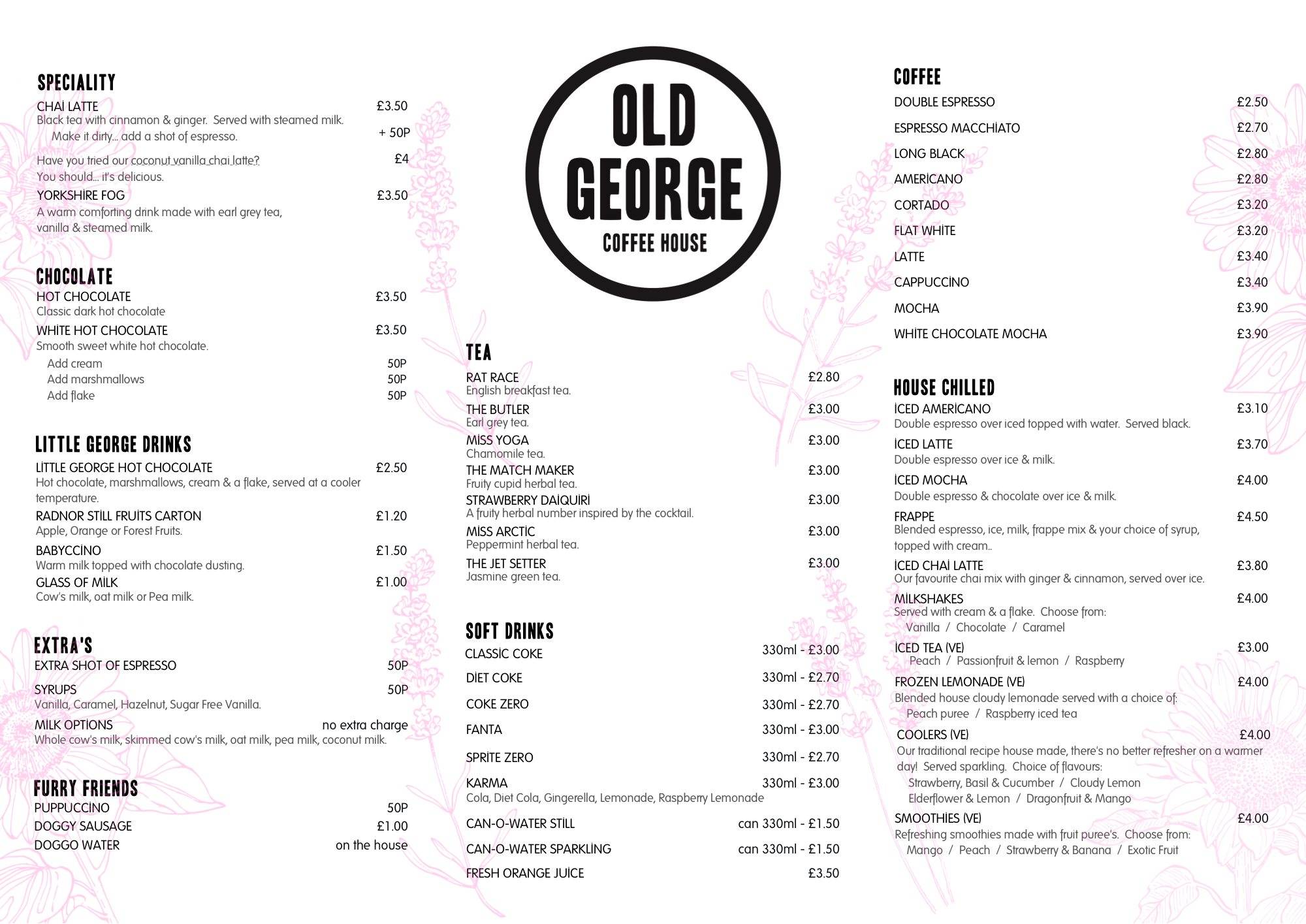 Menu at Old George Coffee House, Barnsley, 14 Market Hill