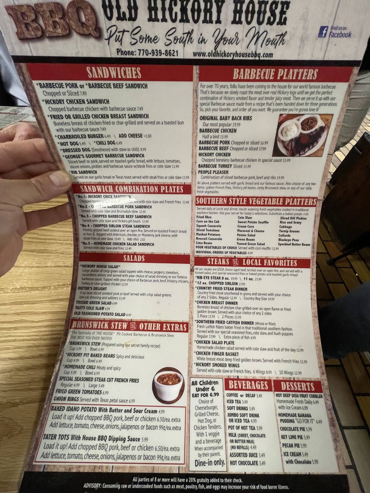 Menu at Old Hickory House BBQ, Tucker, Northlake Pkwy