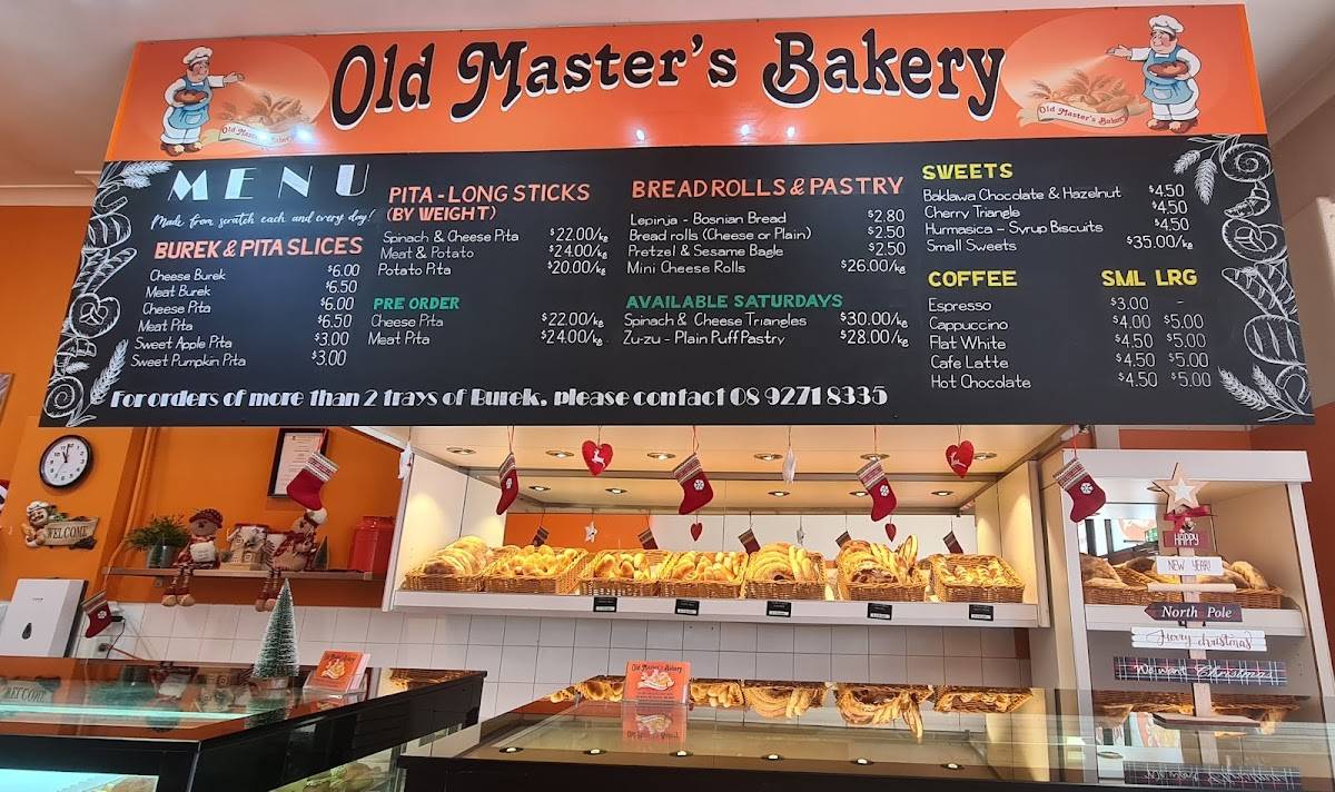 Menu at Old Master's Bakery, Dianella
