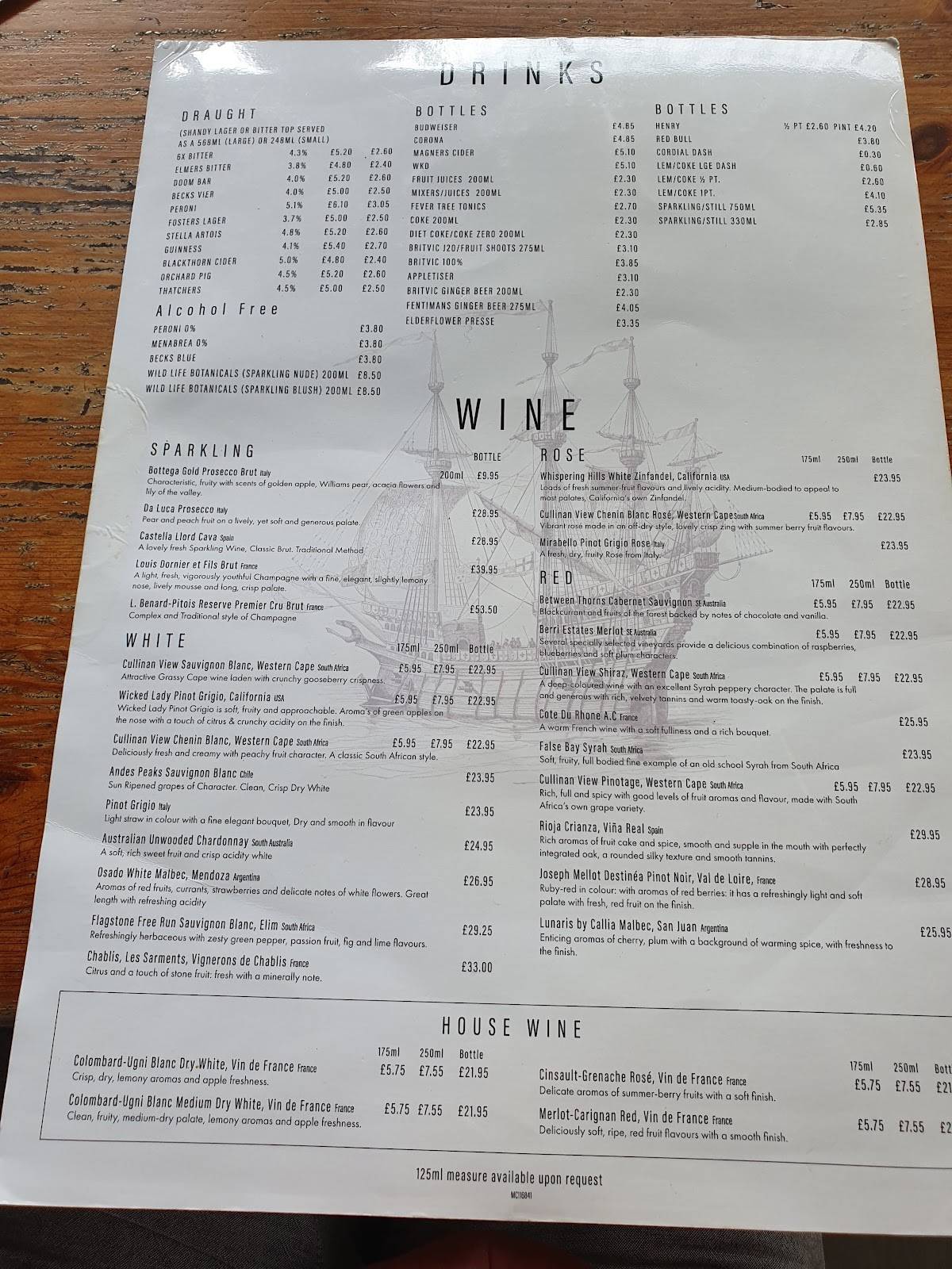 Menu at Old Royal Ship pub & bar, England