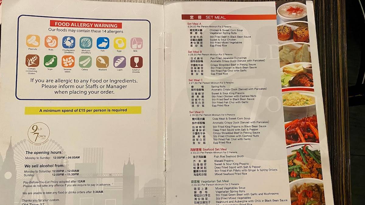 Menu at Old Town 97 restaurant, London
