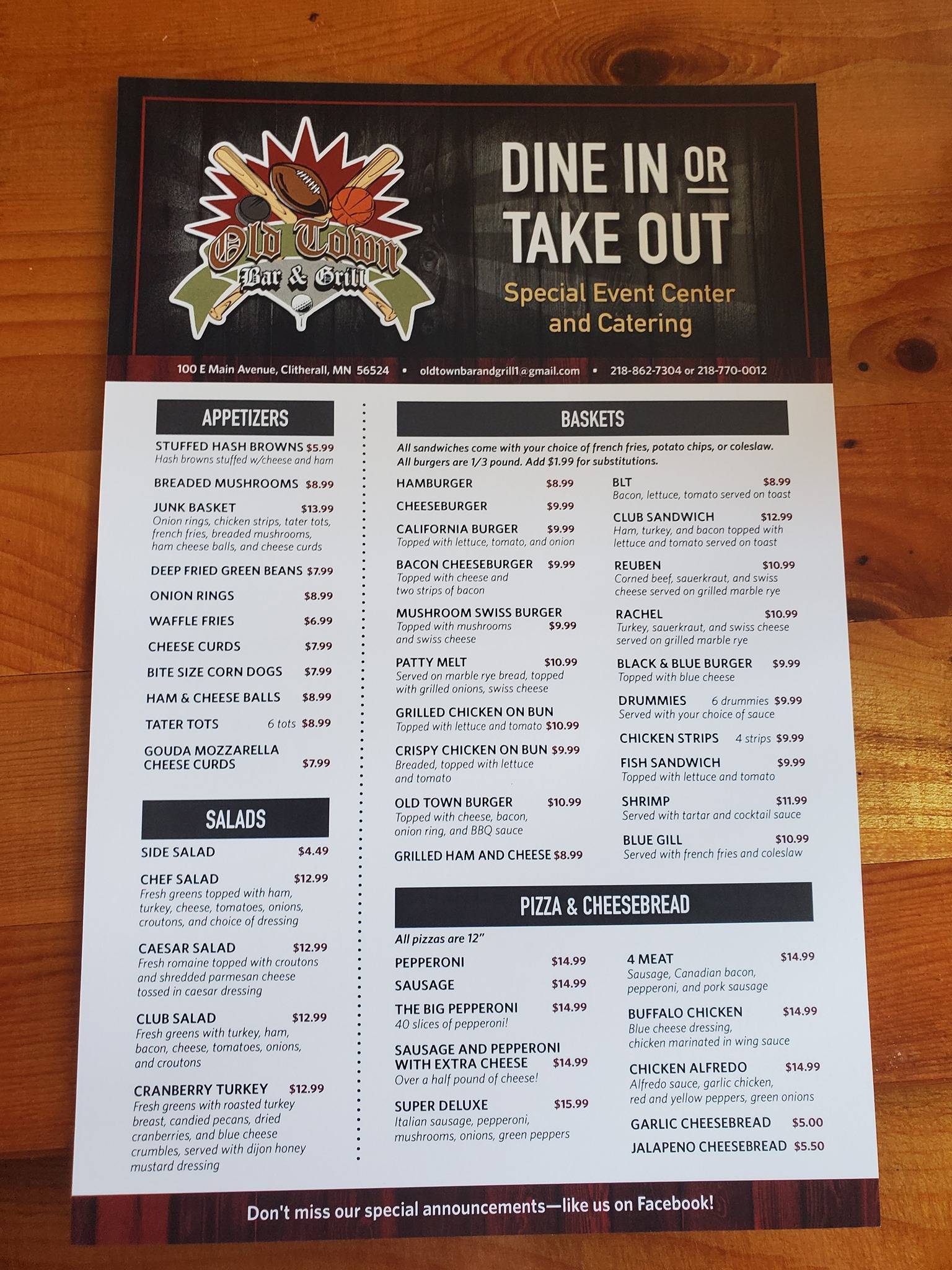 Menu at Old Town Bar & Grill, Clitherall