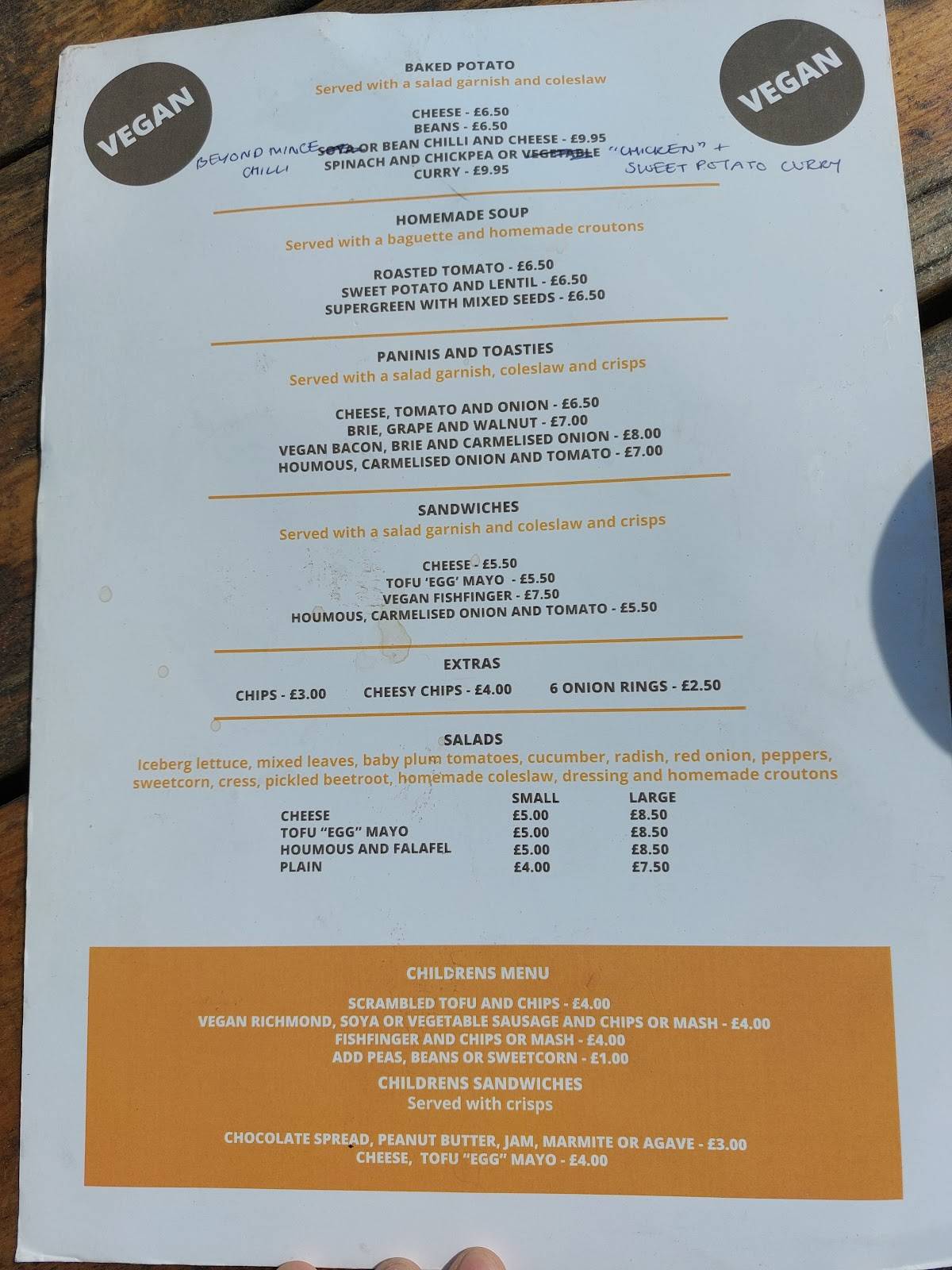 Menu at Old Town Beach Cafe, Hunstanton