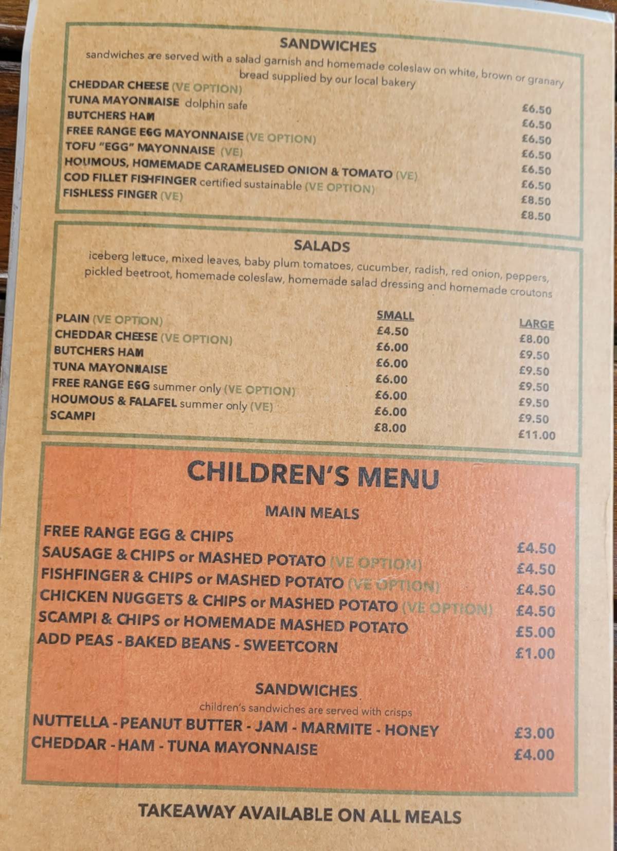 Menu at Old Town Beach Cafe, Hunstanton