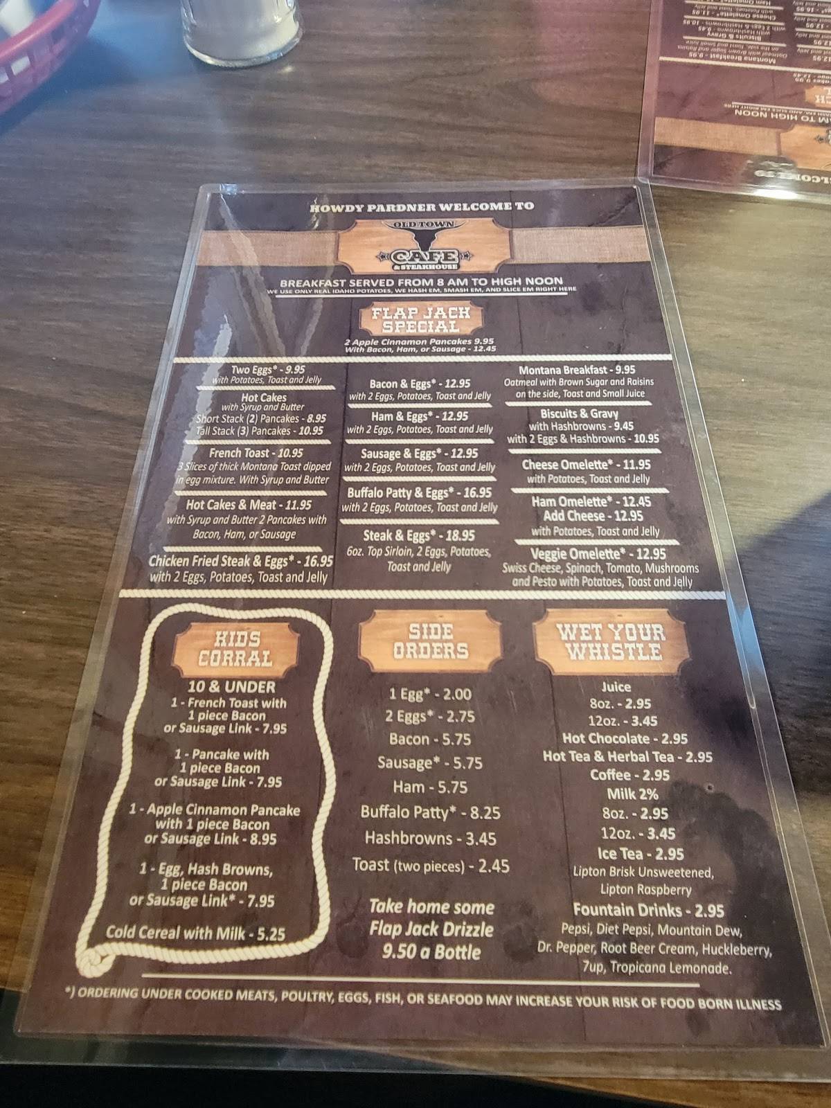 Menu at Old Town Cafe, West Yellowstone