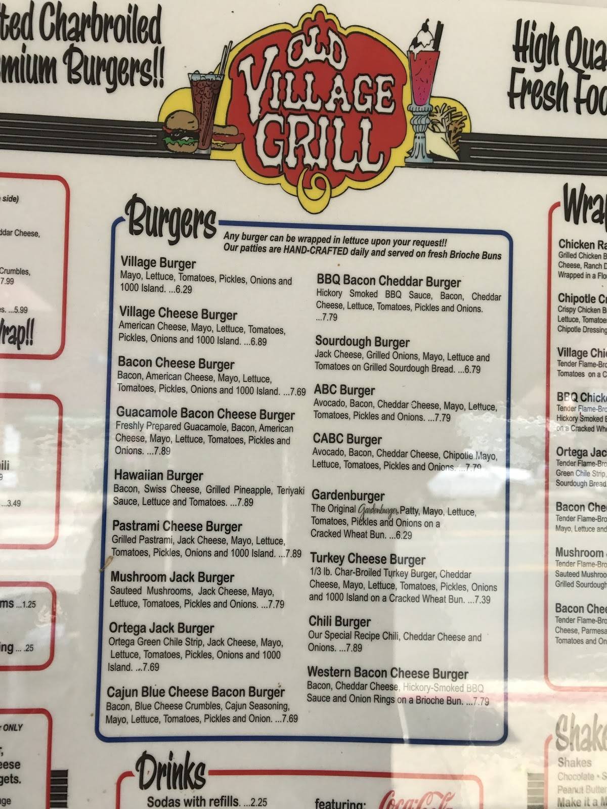Menu at Old Village Grill restaurant, Arroyo Grande
