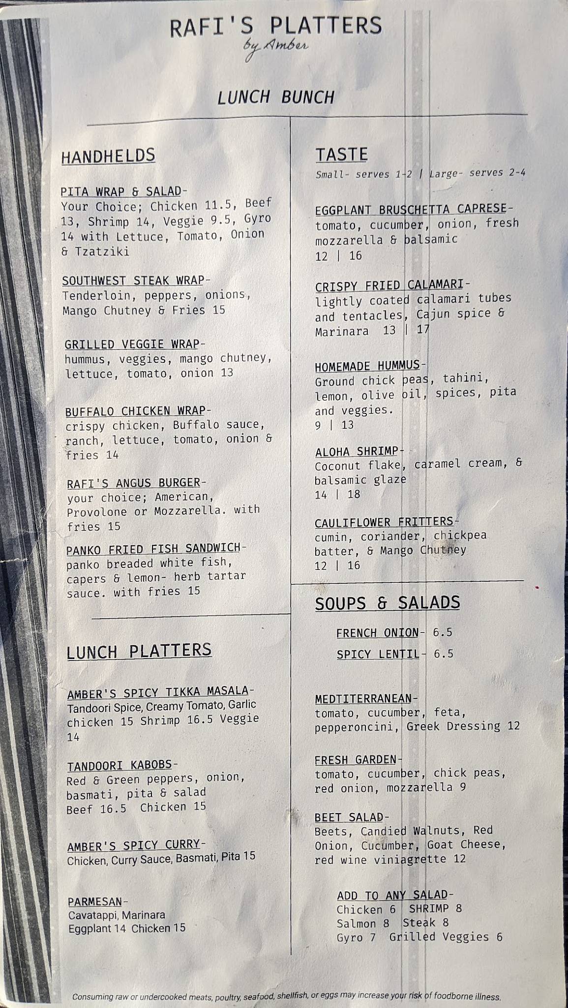 Menu at Rafi's Kitchen restaurant, Olean