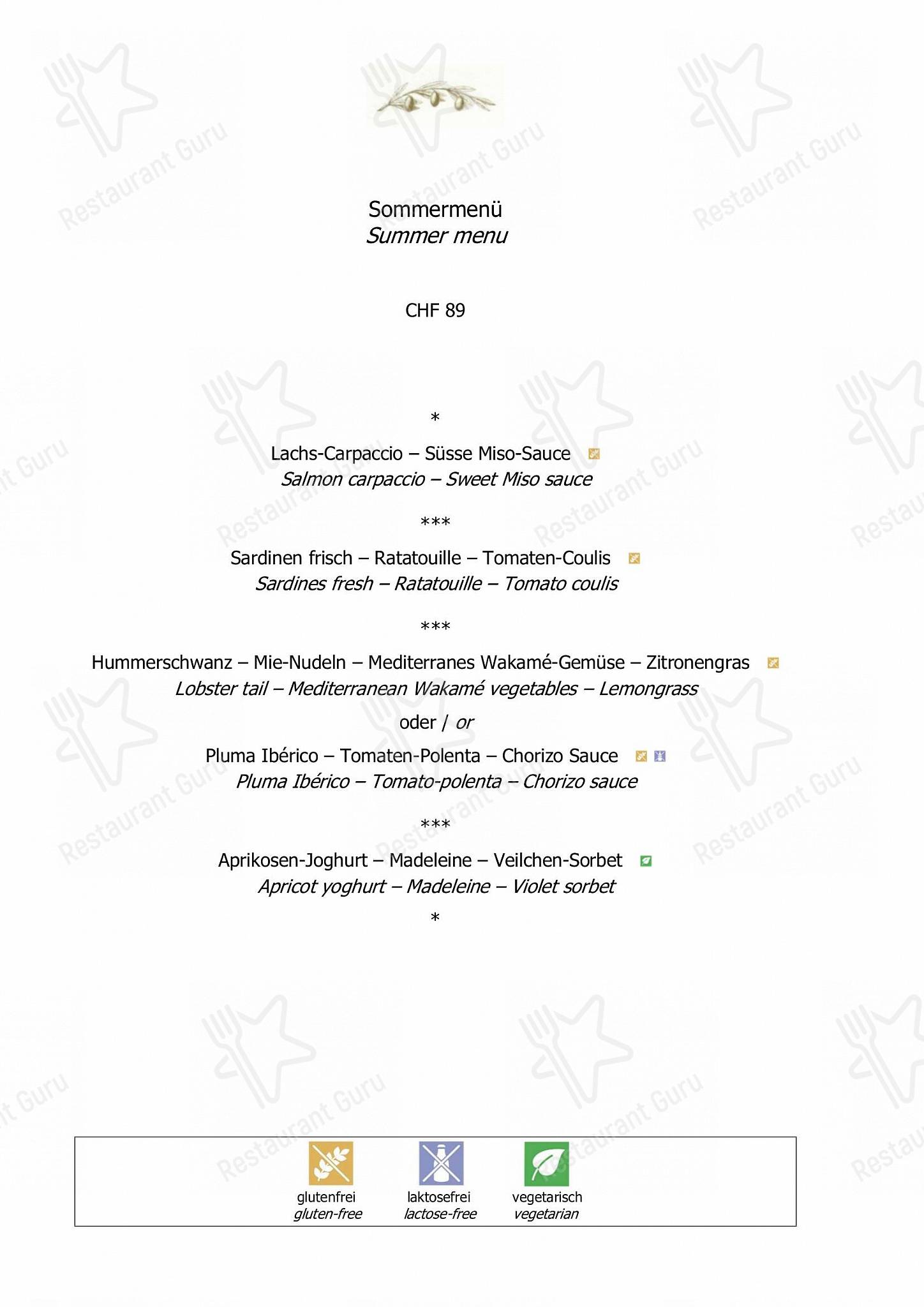 Speisekarte von Oliv, Basel