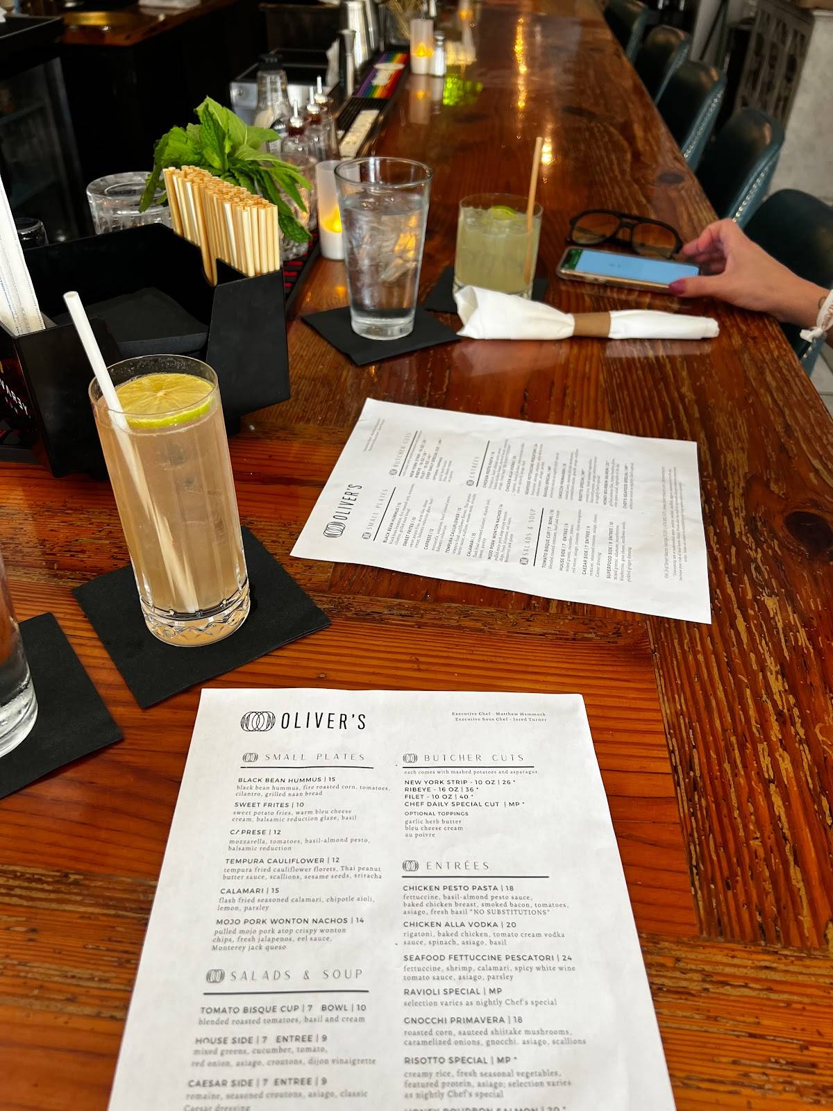 Menu at Oliver's Corner Bistro restaurant, Macon