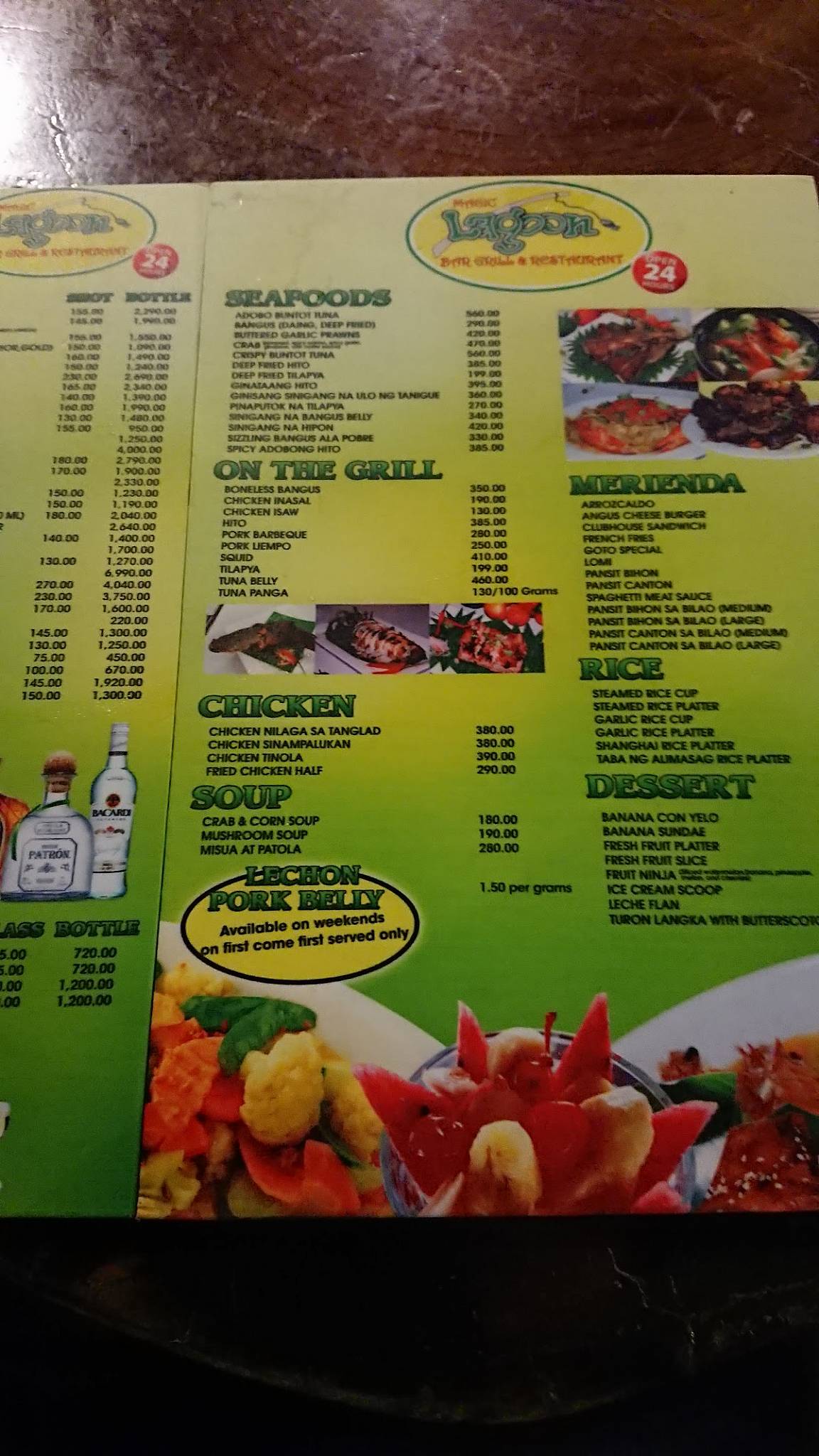 Menu at Magic Lagoon Bar, Subic Bay Freeport Zone, Bldg. 716
