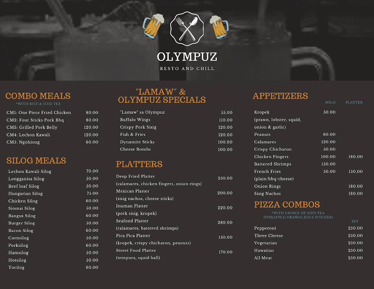 Carta del restaurante Olympuz Resto & Chill, Cebú